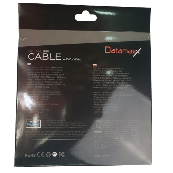 Cablu Datamaxx A+ HDMI tata-tata 4K V1.4 Ethernet aurit 1.5 metri negru ...