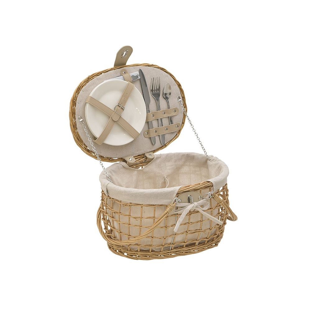 Cos picnic echipat din rachita Natural Beige 12 piese - eMAG.ro