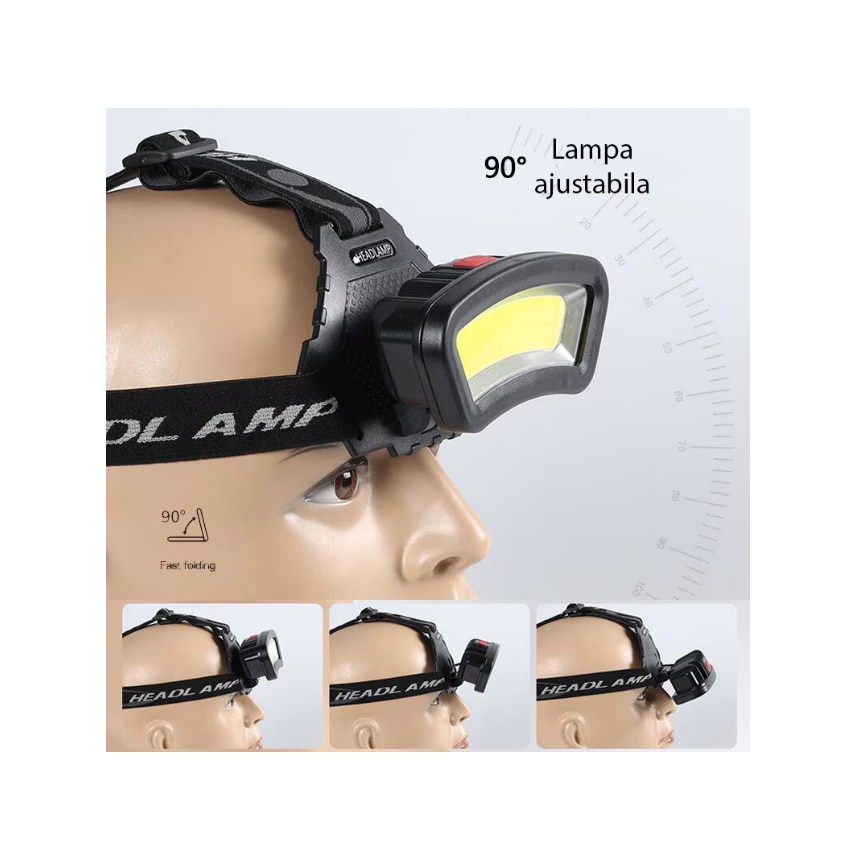 Lanterna de cap, 2000 Lumeni, 2x acumulatori inclusi, 4 moduri ...