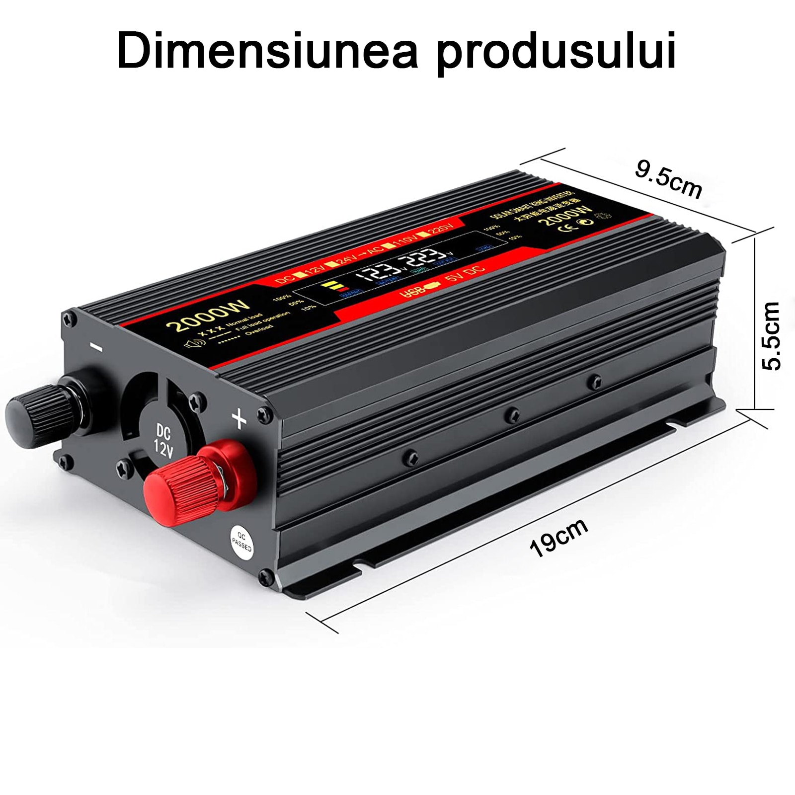 Invertor de tensiune, NUODWELL, 12V la 220V, 2000W, interfata de iesire DC/AC, unda sinusoidala ...