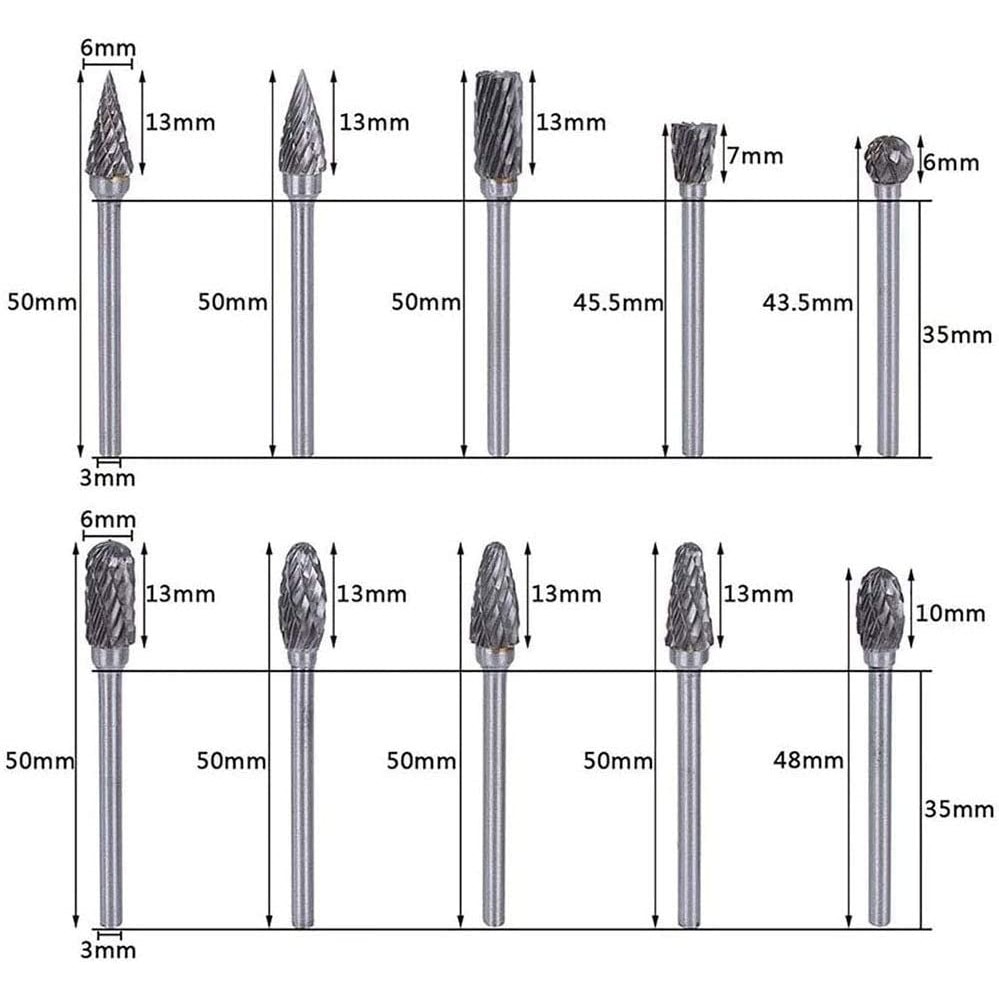 10 buc. freze din carbura de tungsten, bavuri rotative, cap de slefuit ...
