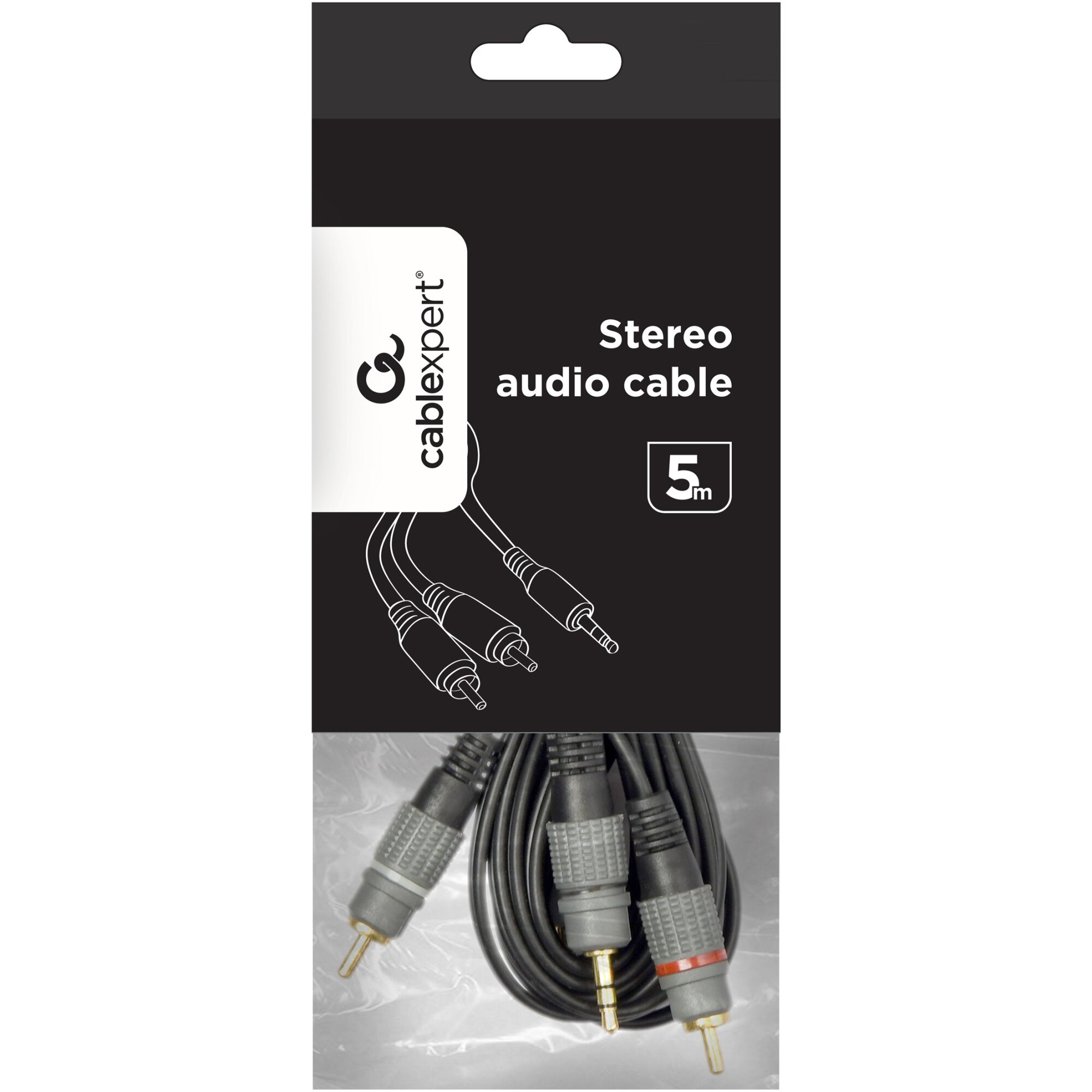 Cablu audio Gembird stereo 3.5 mm jack la 2 x RCA, 5m, conectori auriti, CCA-352-5M - eMAG.ro