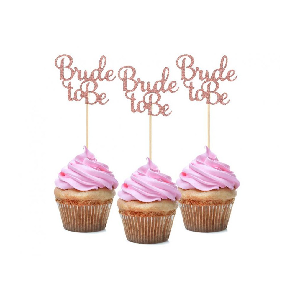 Set 12 toppere decorative pentru tort model bride to be aur rozaliu ...