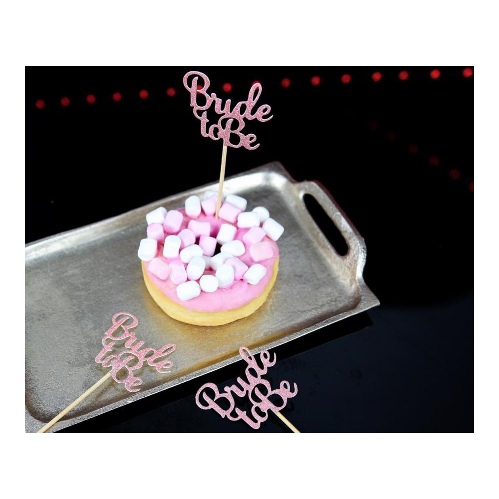 Set 12 toppere decorative pentru tort model bride to be aur rozaliu ...