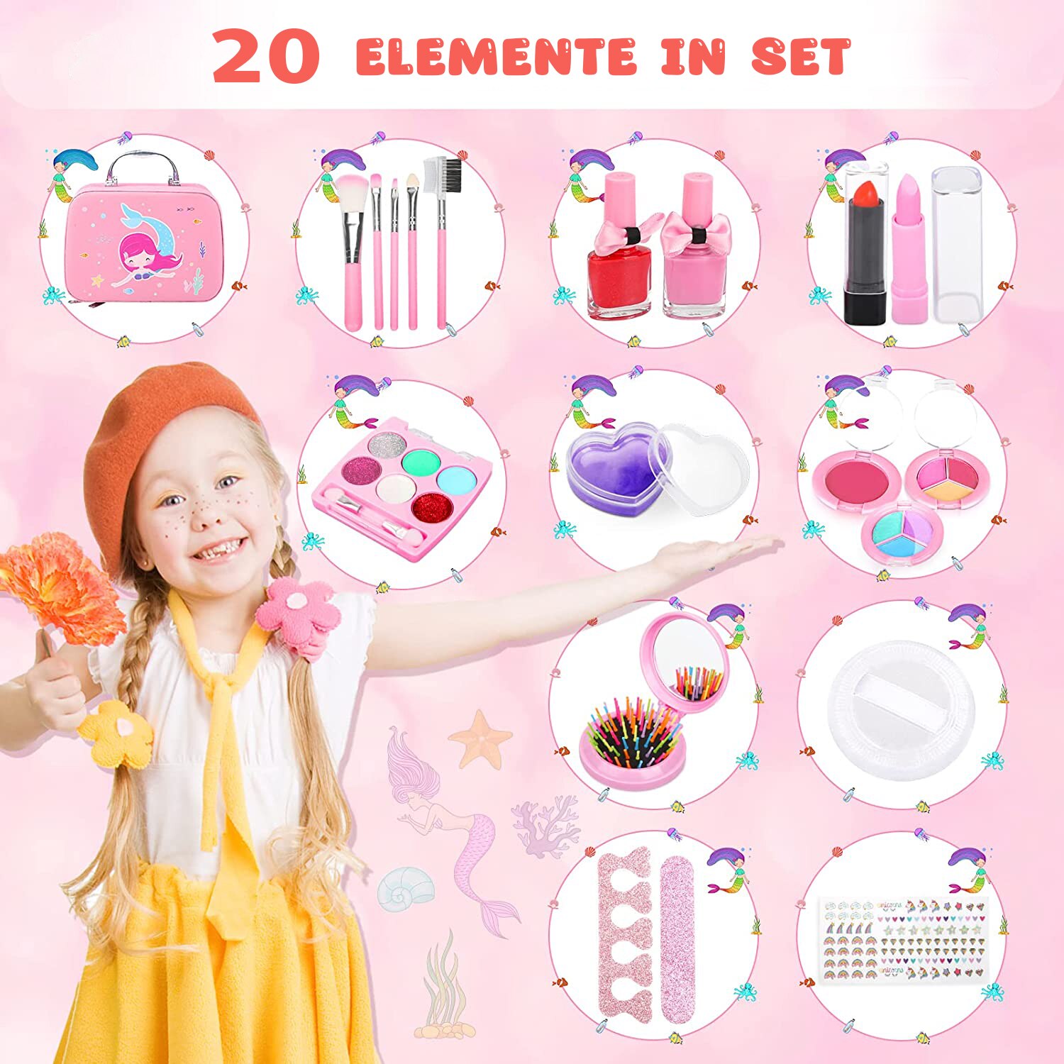 Trusa machiaj copii FiGGA®, non toxic, solubil in apa, 20 de elemente ...