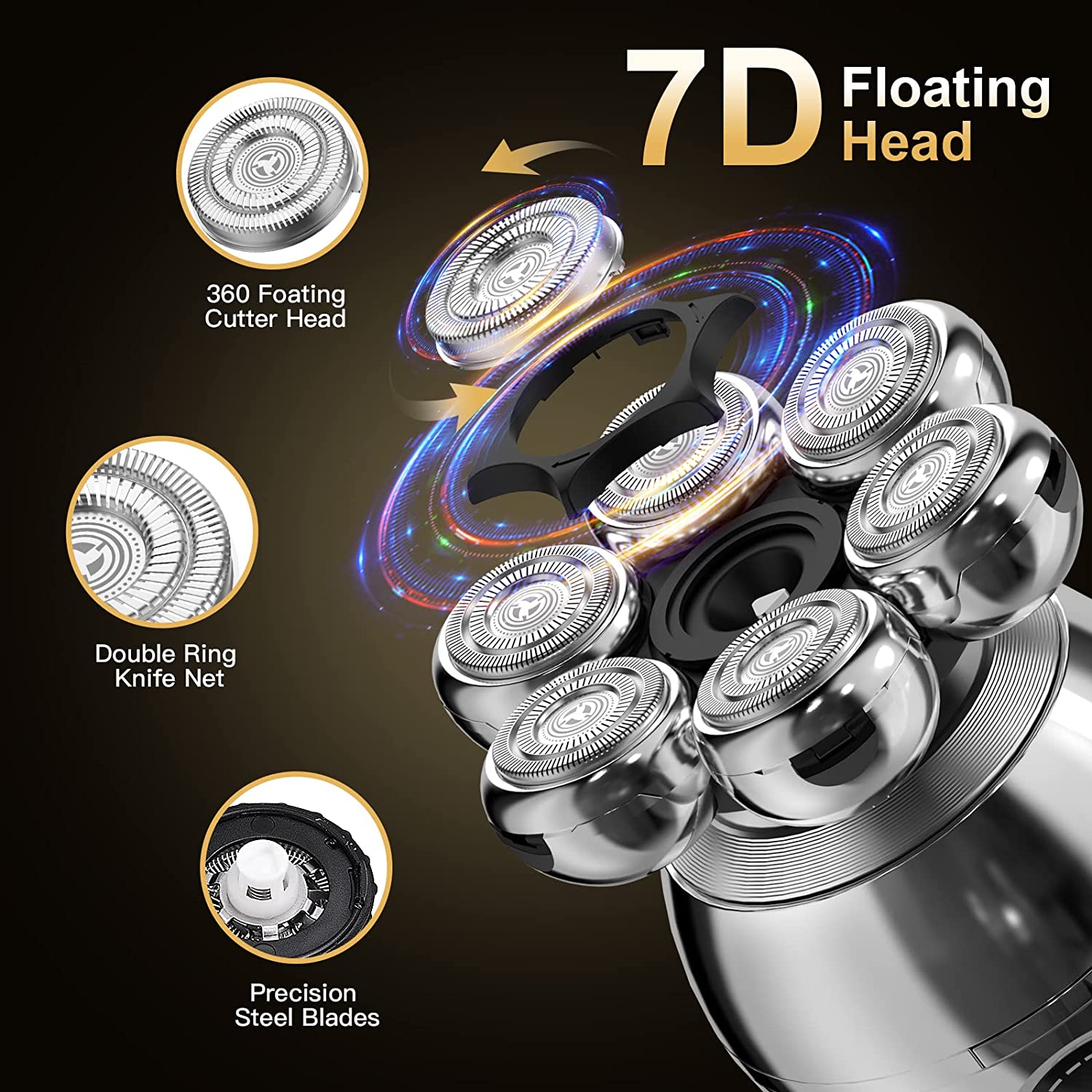 Aparat de ras electric 7D cu cap rotativ, 6 in 1, rezistent la apa ...