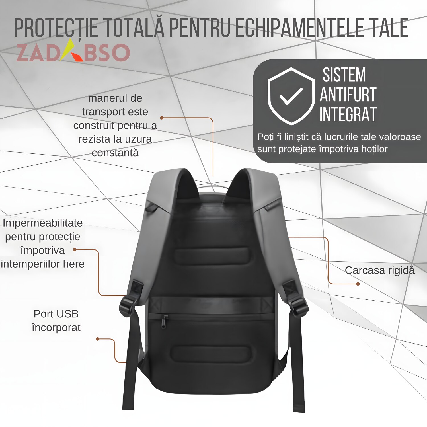 Rucsac Laptop, Zadabso® 15.6 inch, Smart Casual, Antifurt, Hard Shell ...