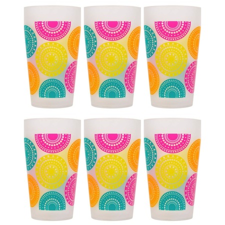 Set 6 pahare din plastic pentru apa/limonada, model cu cercuri colorate ...
