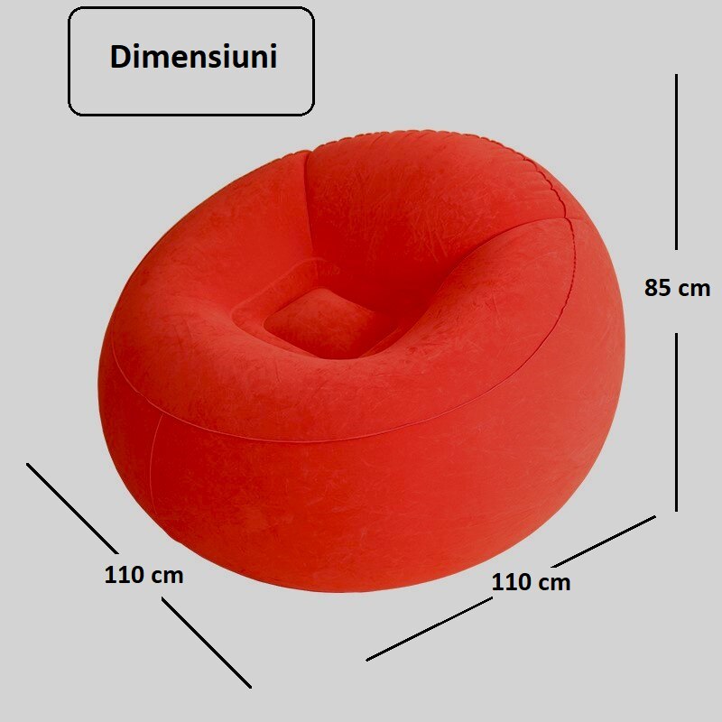 Fotoliu gonflabil plusat, suprafata moale si confortabila, 110x110x85 ...