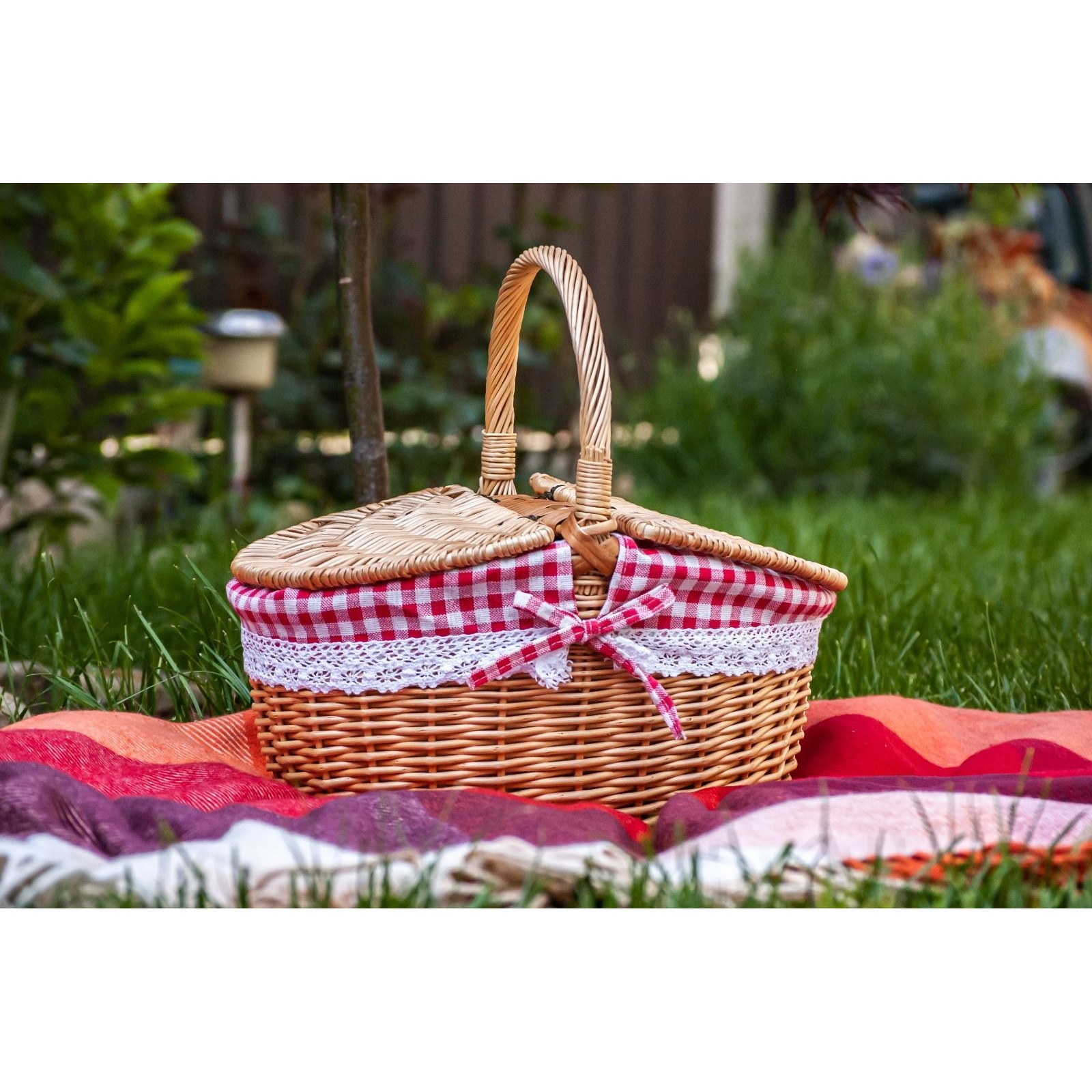 Cos de picnic, Dubla deschidere, rachita, 32cm H, 33cm Diametru ...