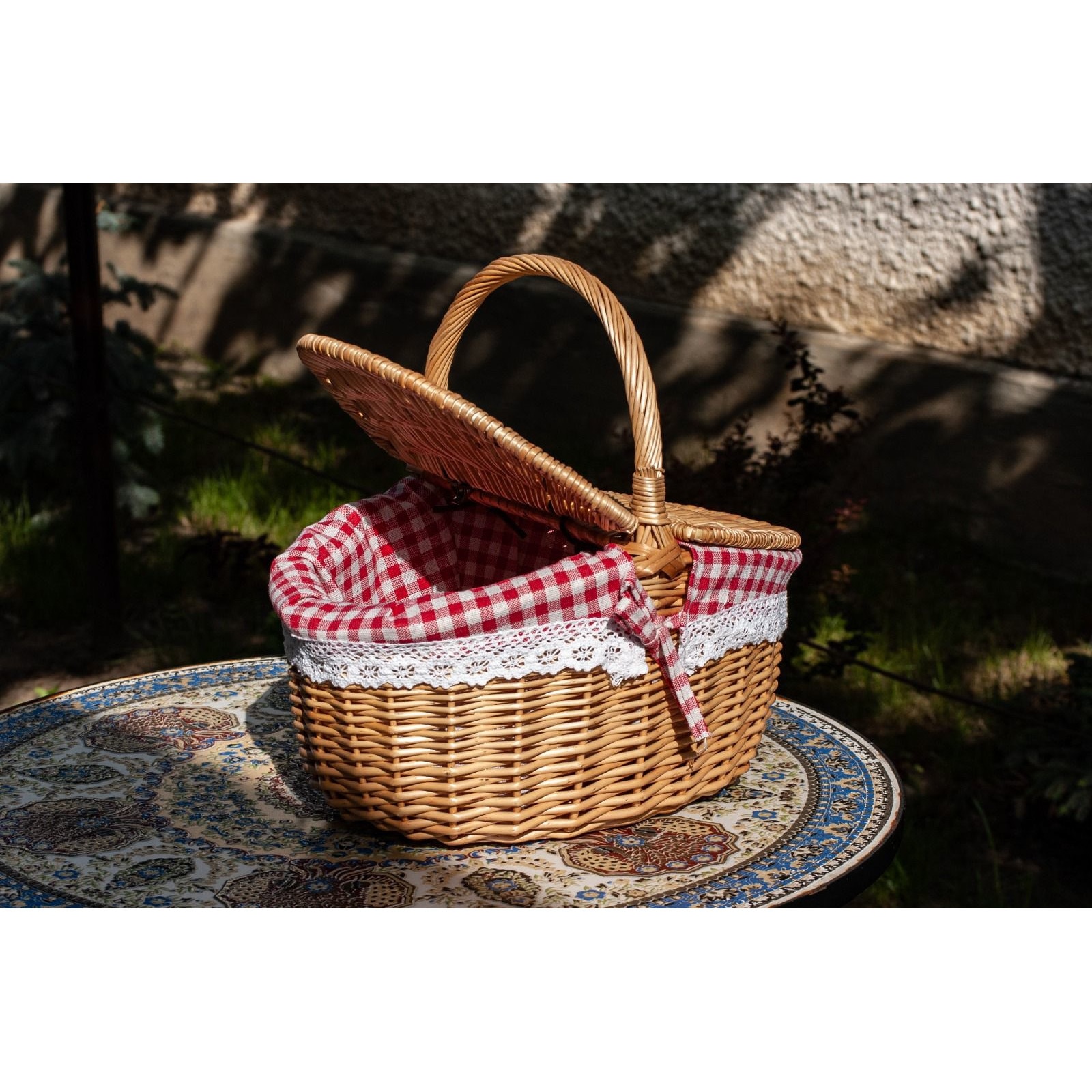 Cos de picnic, Dubla deschidere, rachita, 32cm H, 33cm Diametru ...