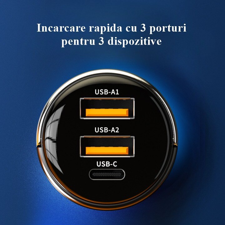 Incarcator Auto 230W, USB 1/USB 2 Output 20V/5A, USB-C Output 5V/3.1A ...