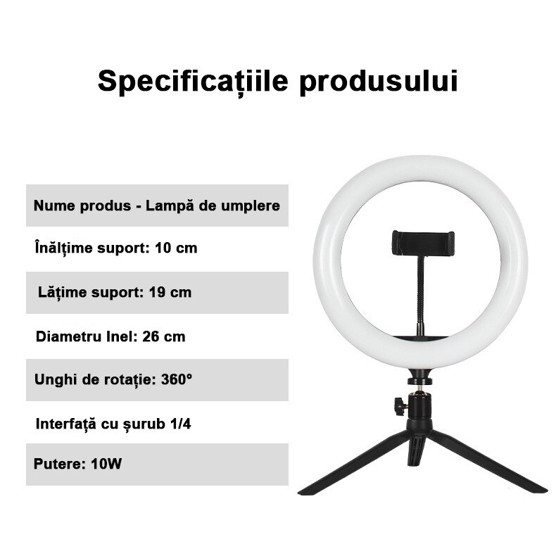 Lampa circulara Ring Light, cu 8 trepte de intensitate luminoasa, RGB, unghiuri ajustabile ...