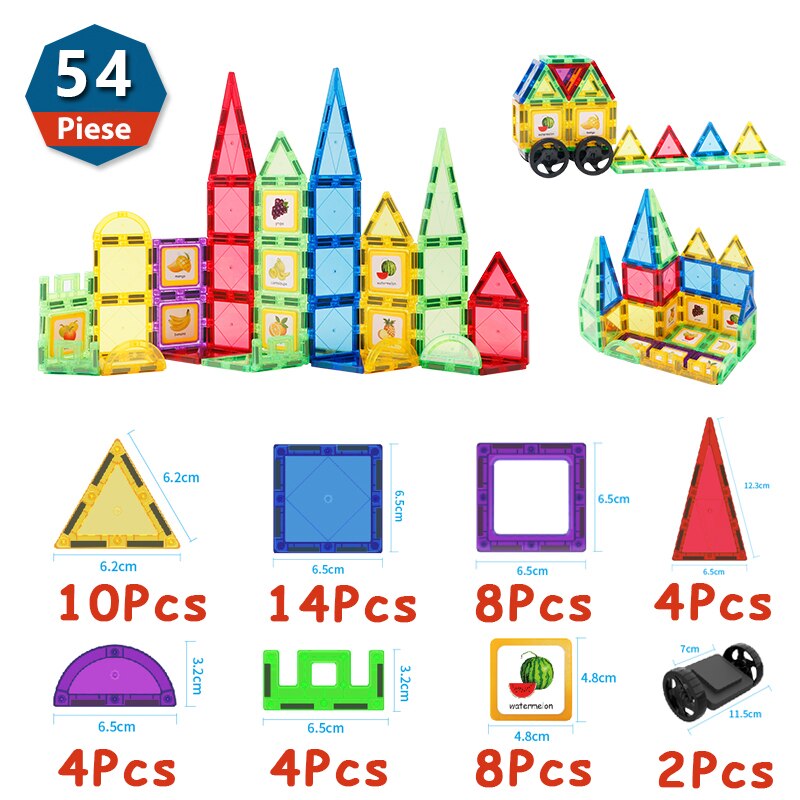 Set inteligent de constructie cu placi magnetice, 54 piese colorate ...