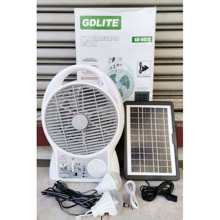 Ventilator reincarcabil usb cu panou solar 6 in 1, radio FM, Bluetooth, GD-8029, GdLite, culoare ...