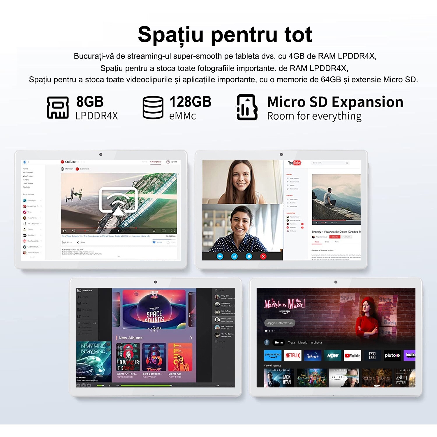 Tableta 10 inci, Android 13, 8GB RAM+128GB ROM, Camera dubla, Baterie ...