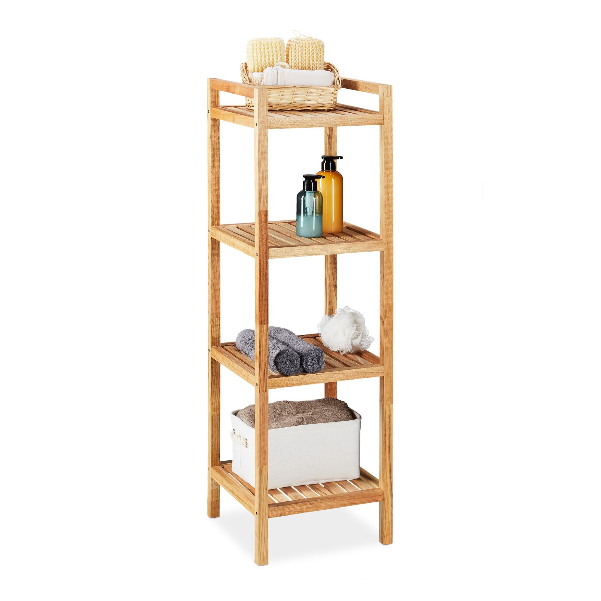 Raft universal, etajera cu 4 polite, lemn, natur, 110 x 35 x 35 cm ...