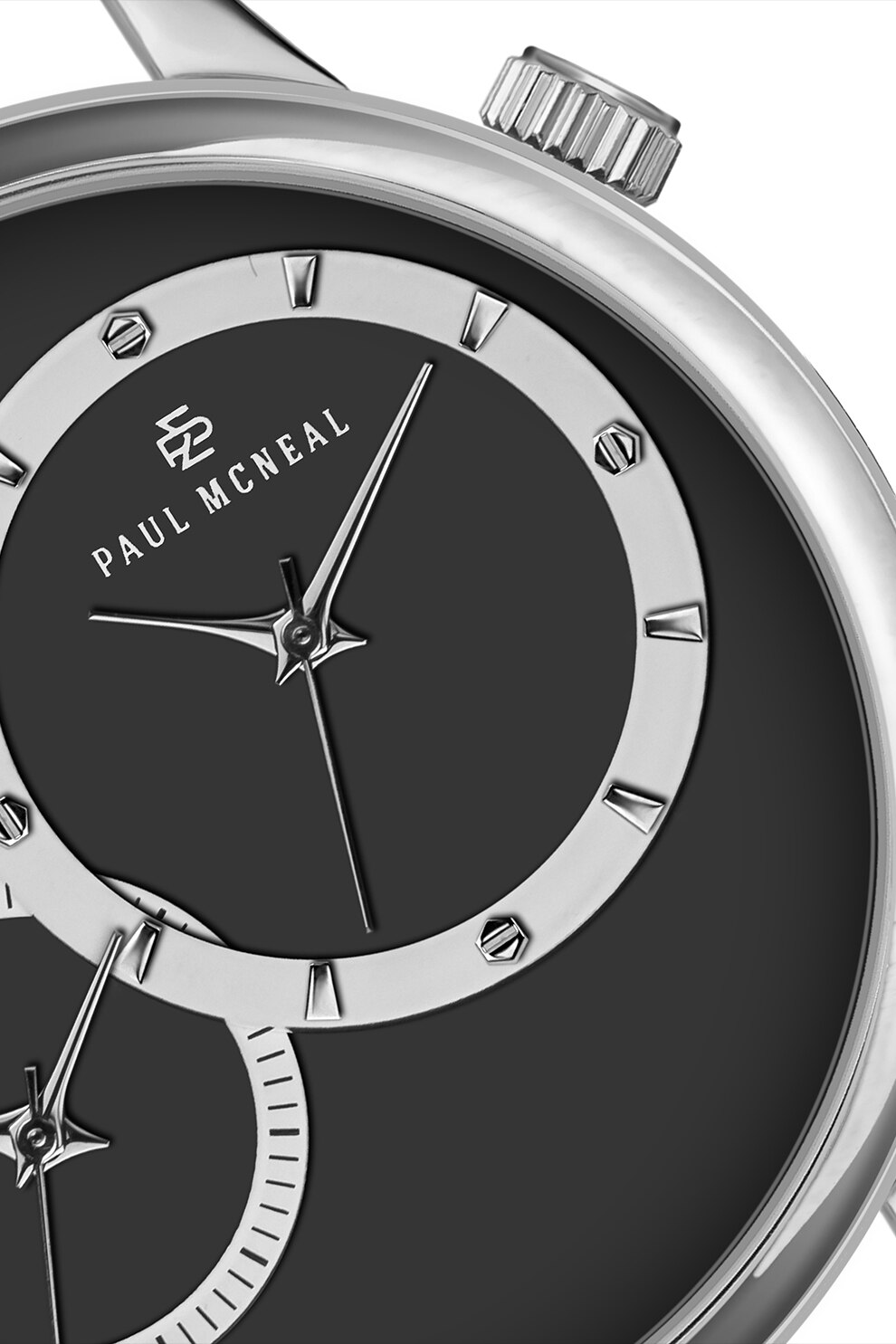 Paul McNeal, Часовник с кожена каишка, Сребрист, Черен - eMAG.bg
