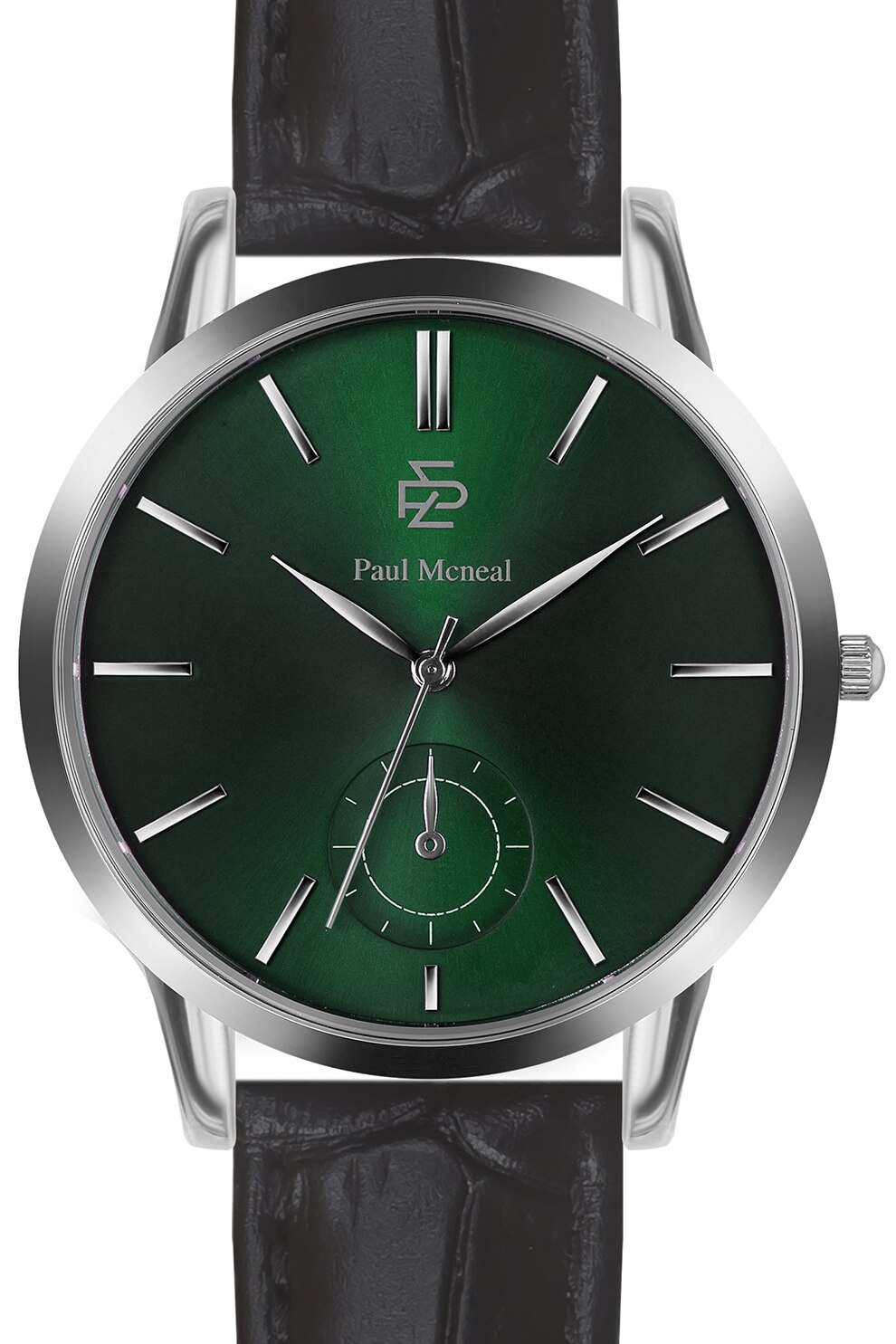 Paul McNeal, Кварцов часовник с кожена каишка, Сребрист, Черен - eMAG.bg