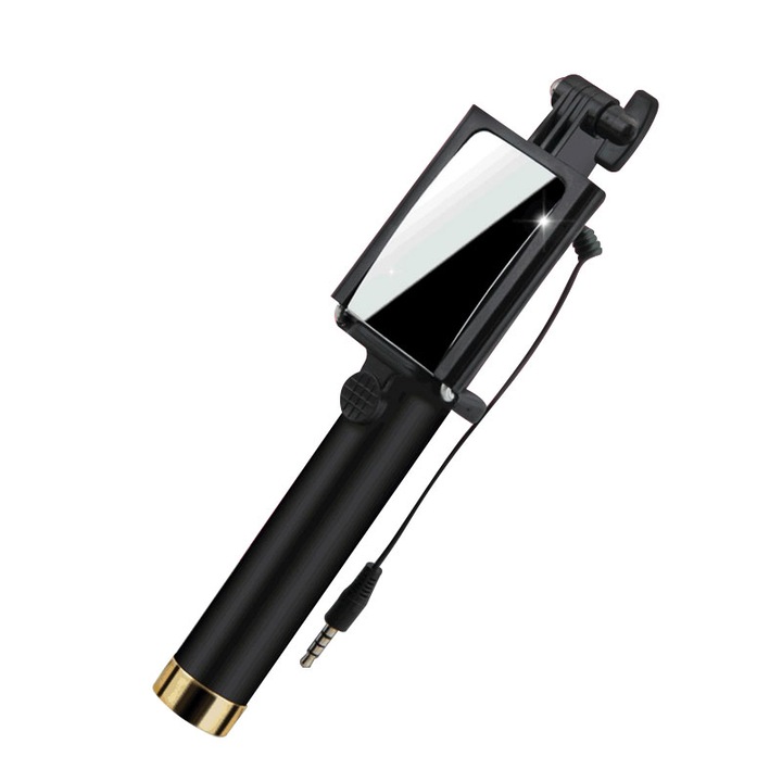Selfie stick, Grip Foto, Bat telescopic, Cablu jack, Negru - eMAG.ro