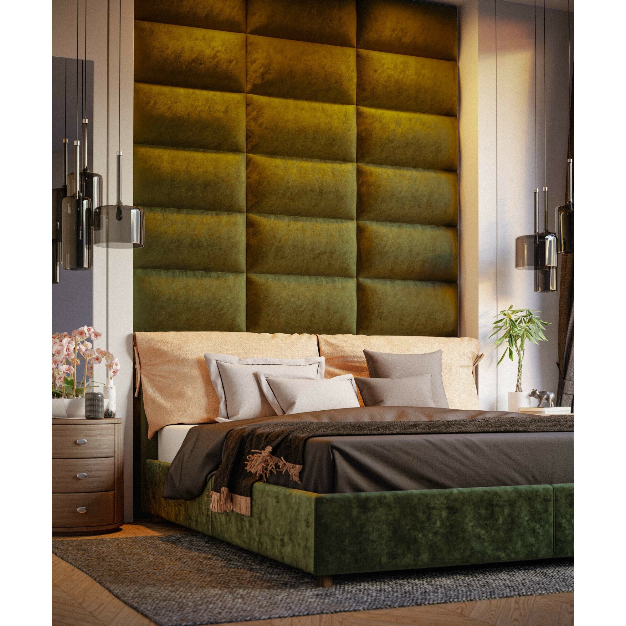 Panou Tapitat Pentru Perete Catifea 3D 100x20cm culoarea Kaki - eMAG.ro