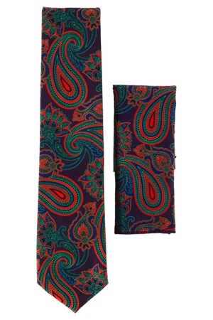 Комплект вратовръзка с кърпичка, тесен модел, текстуриран вид, флорален ...