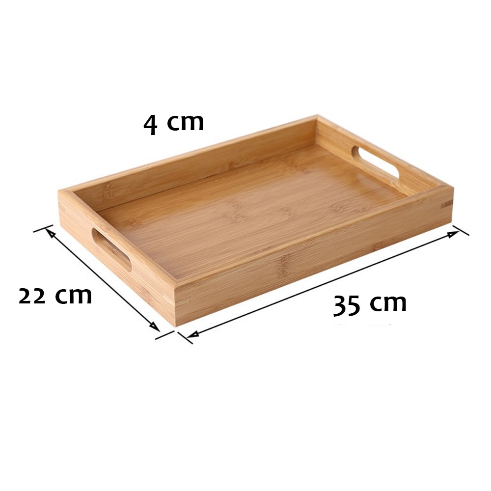 Tava de servire mic dejun din bambus cu margini superioare inaltate si ...