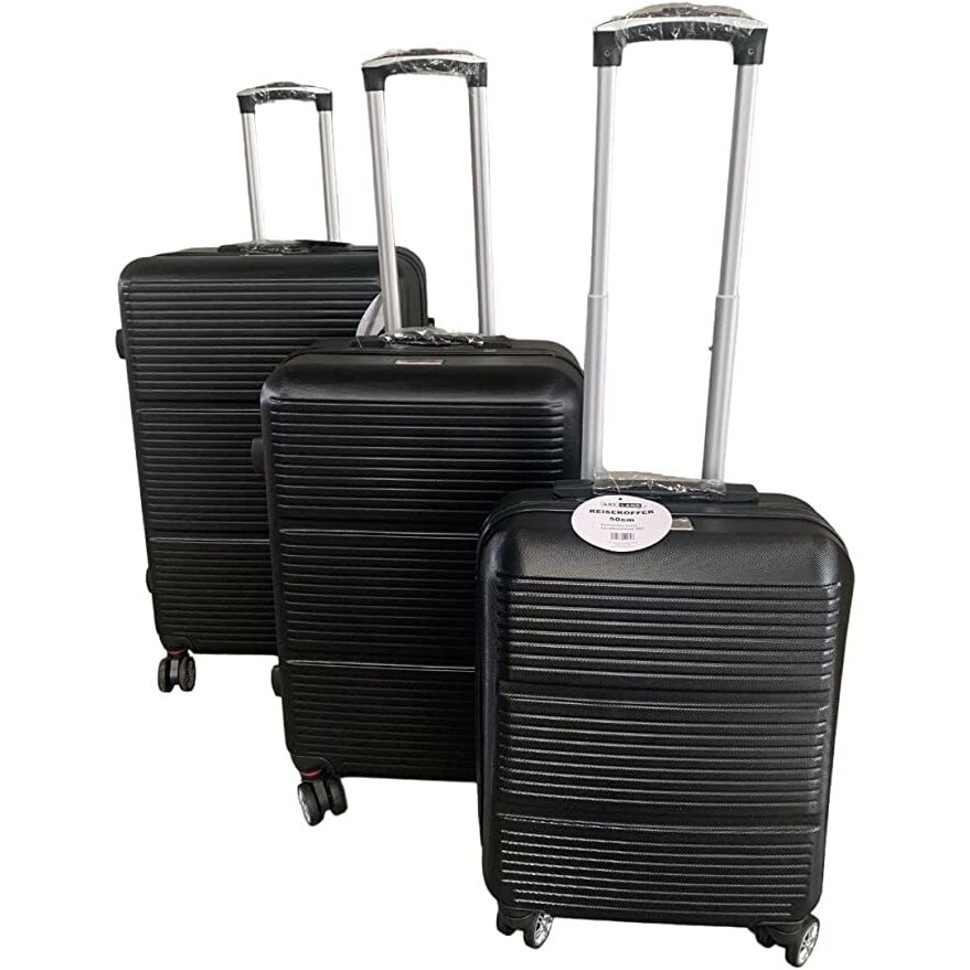 Set troler din 3 piese negru, 4 roti duble 360°, incuietoare cifru ...