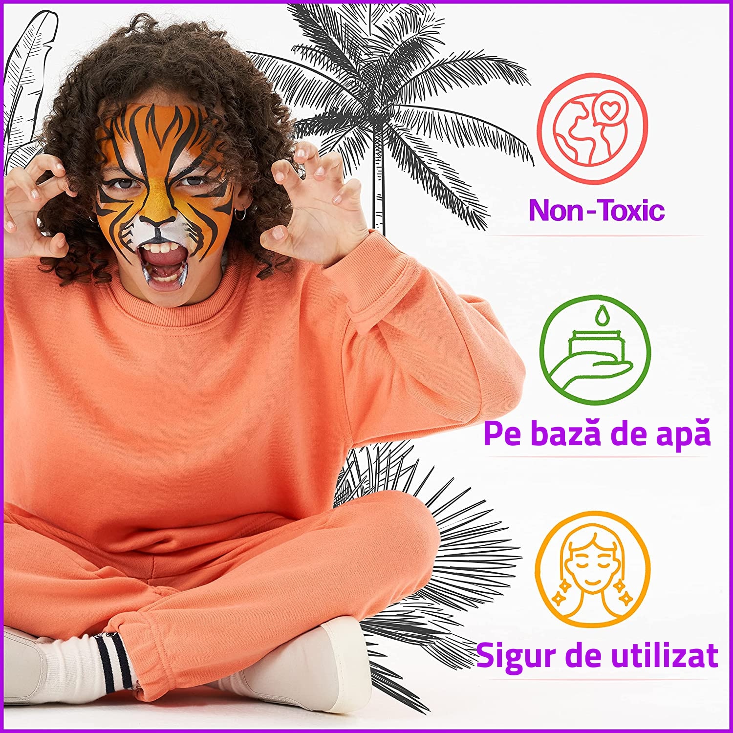 Set profesional pictura pe fata si corp, copii, 12 culori, vopsea pe ...