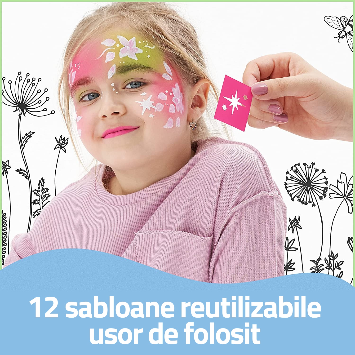 Set profesional pictura pe fata si corp, copii, 30 culori, 3 pensule, 3 ...