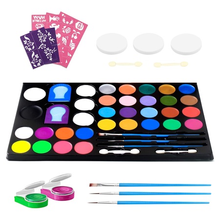 Set profesional pictura pe fata si corp, copii, 30 culori, 3 pensule, 3 ...