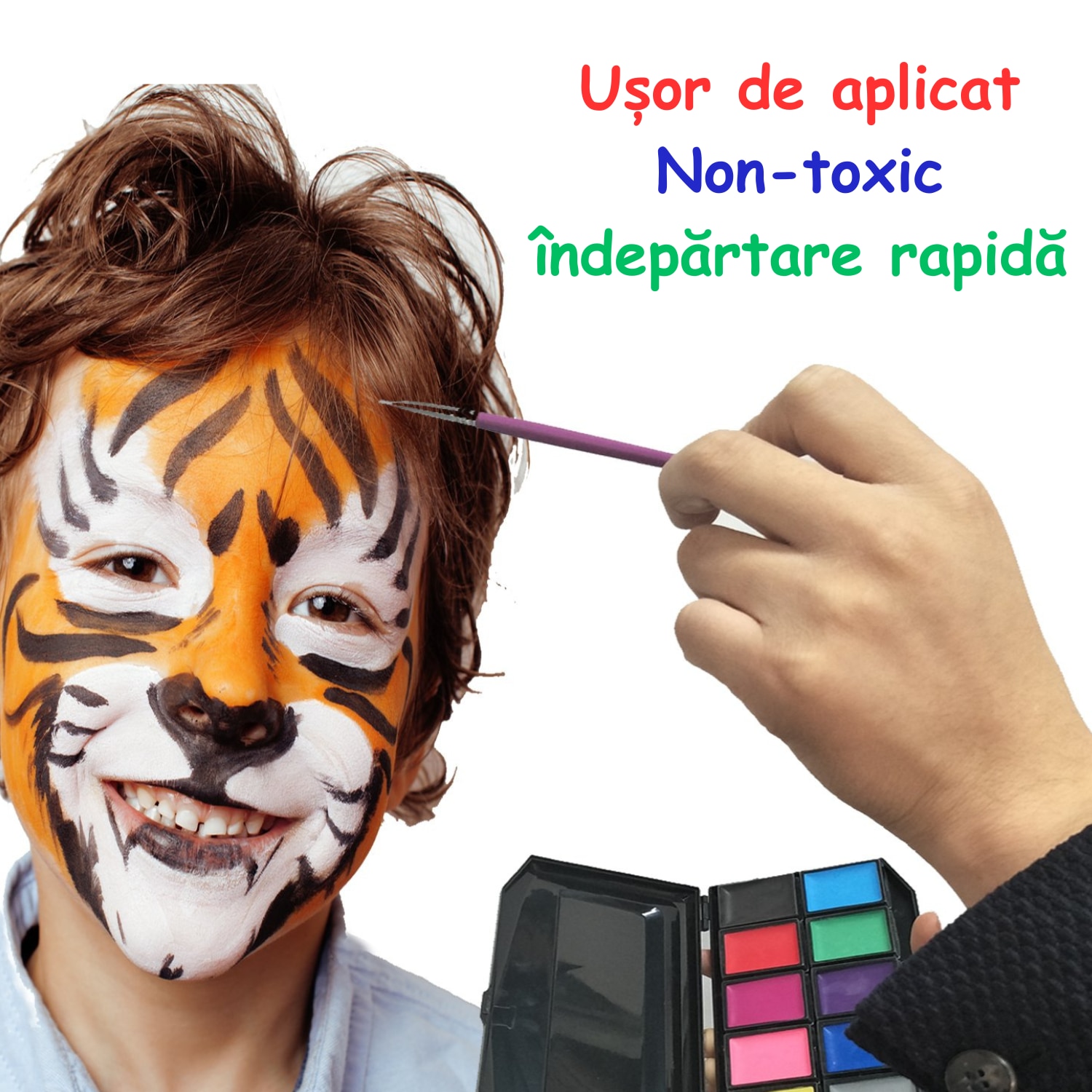 Set profesional pictura pe fata si corp, copii si adulti, 12 culori, 3 ...