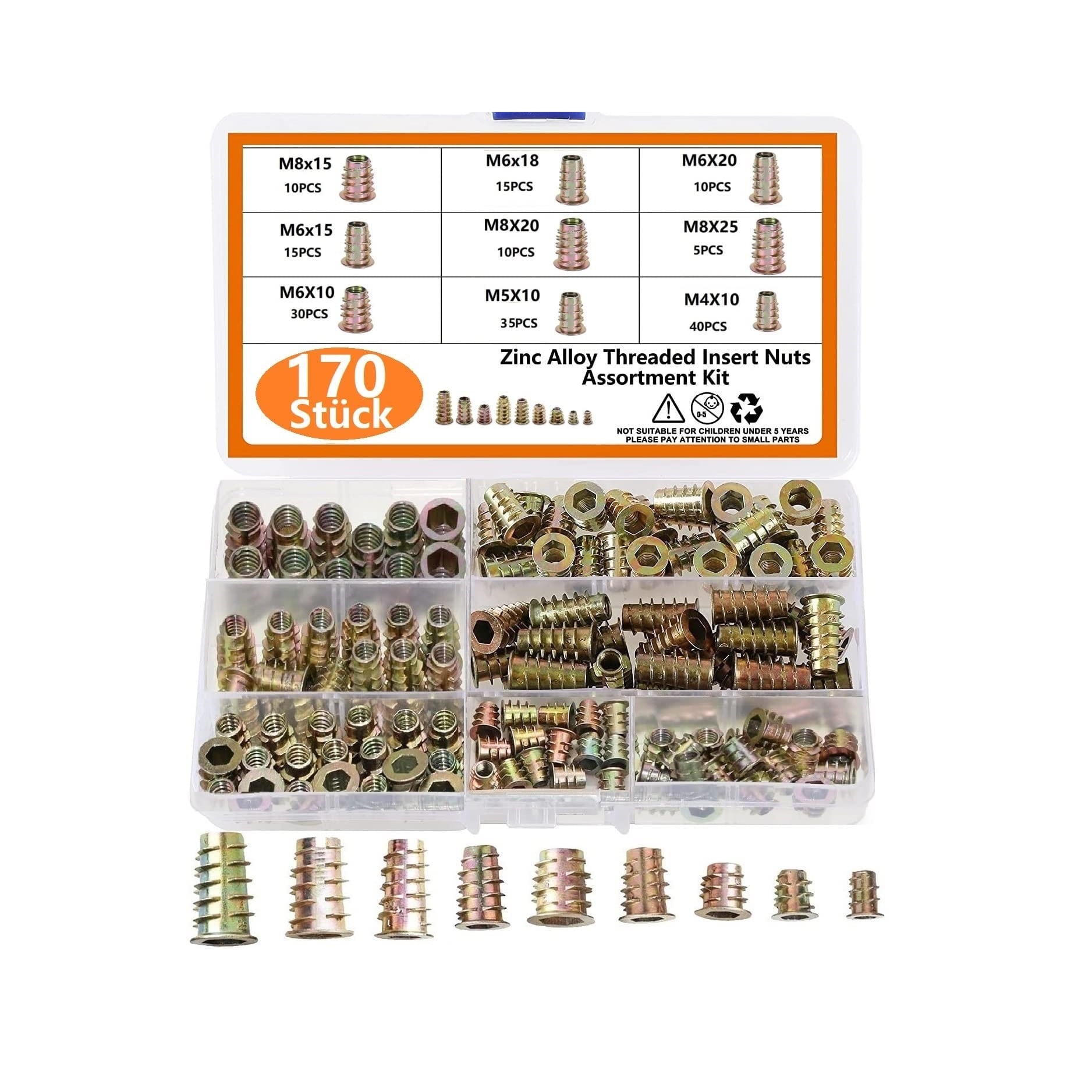 Set 170 piulite, cap haxagonal, M4 M5 M6 M8, din aliaj de zinc, pentru ...