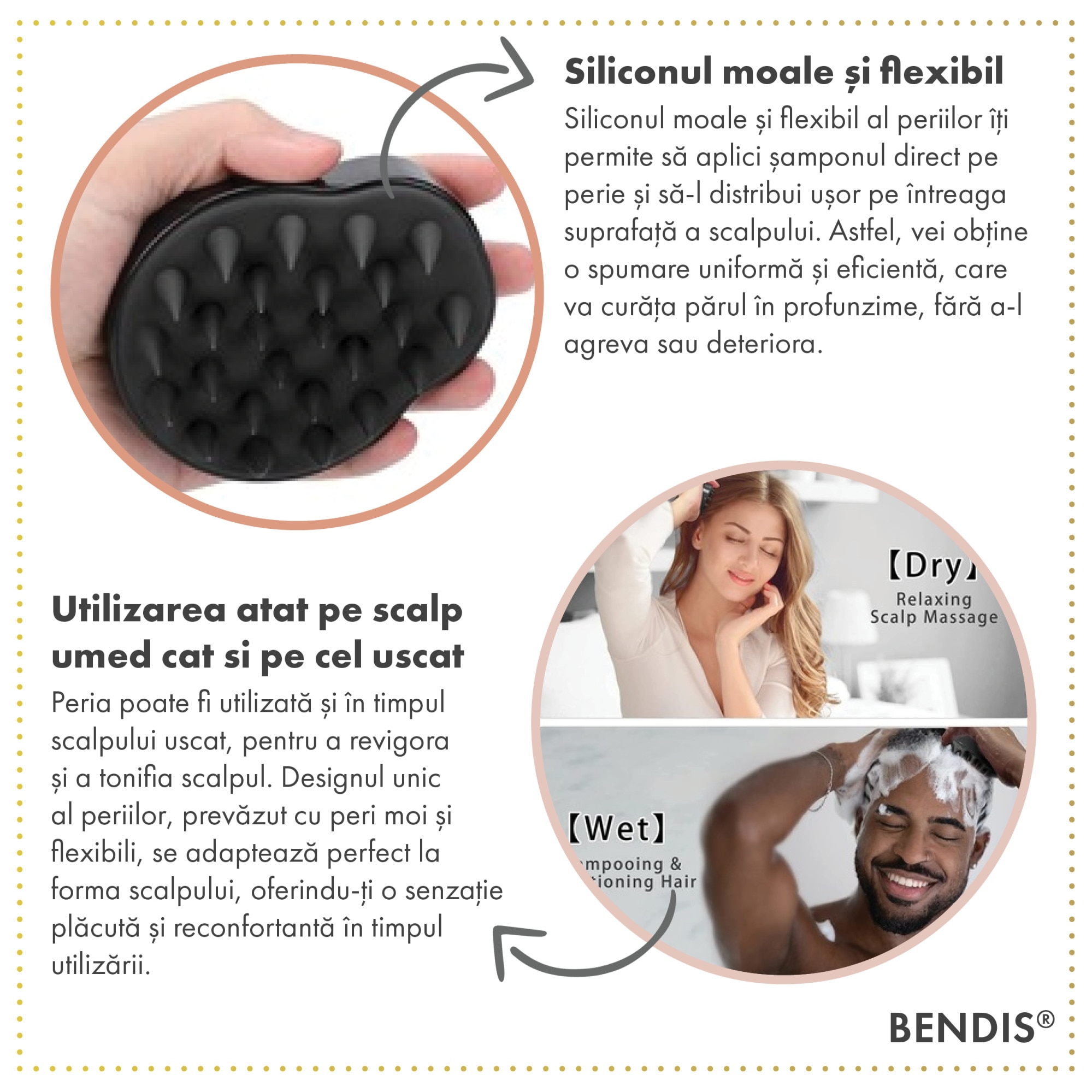 Perie pentru curatarea si samponarea scalpului, din silicon, pentru ...