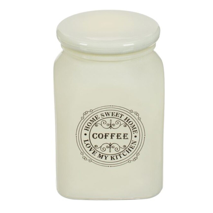 Recipient pentru cafea, din sticla, cu capac, imprimeu HOME SWEET HOME ...