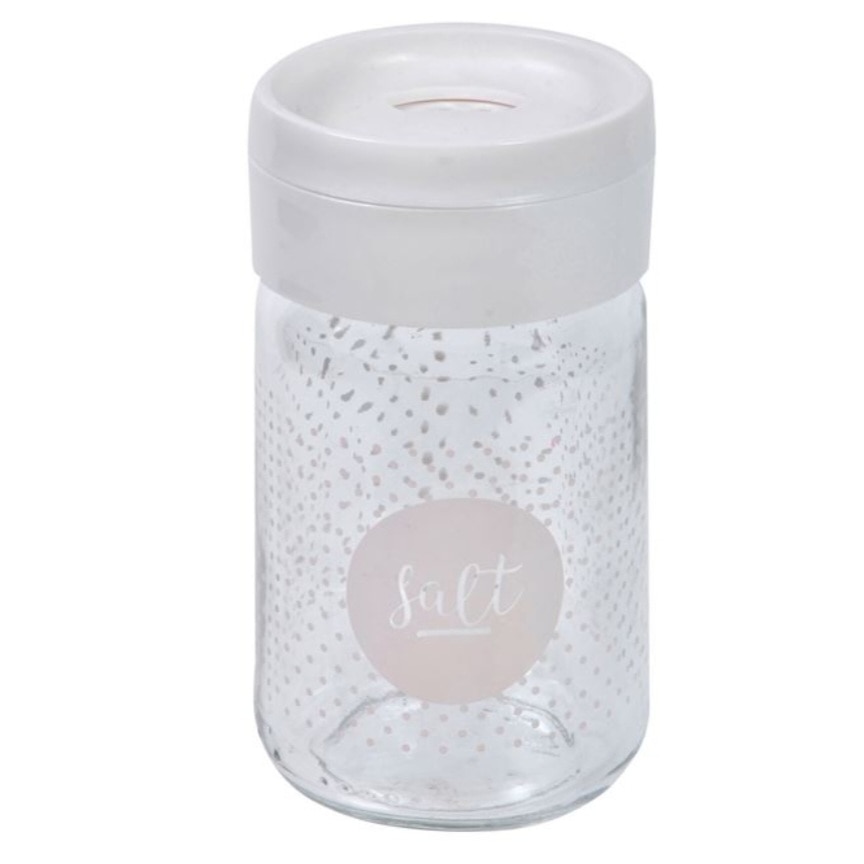 Recipient sare, capac, plastic/sticla, transparent/alb, 5x9.5cm - eMAG.ro