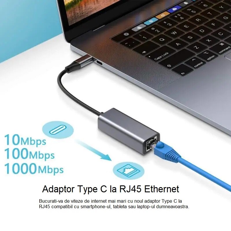 Adaptor USB 3.0 la RJ45 Ethernet Gigabit, 1000 mbps, Argintiu - eMAG.ro