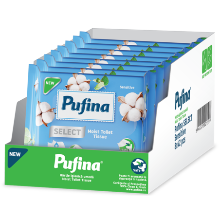 Hartie igienica umeda Pufina Select Sensitive, 8 pachete, 42 bucati ...