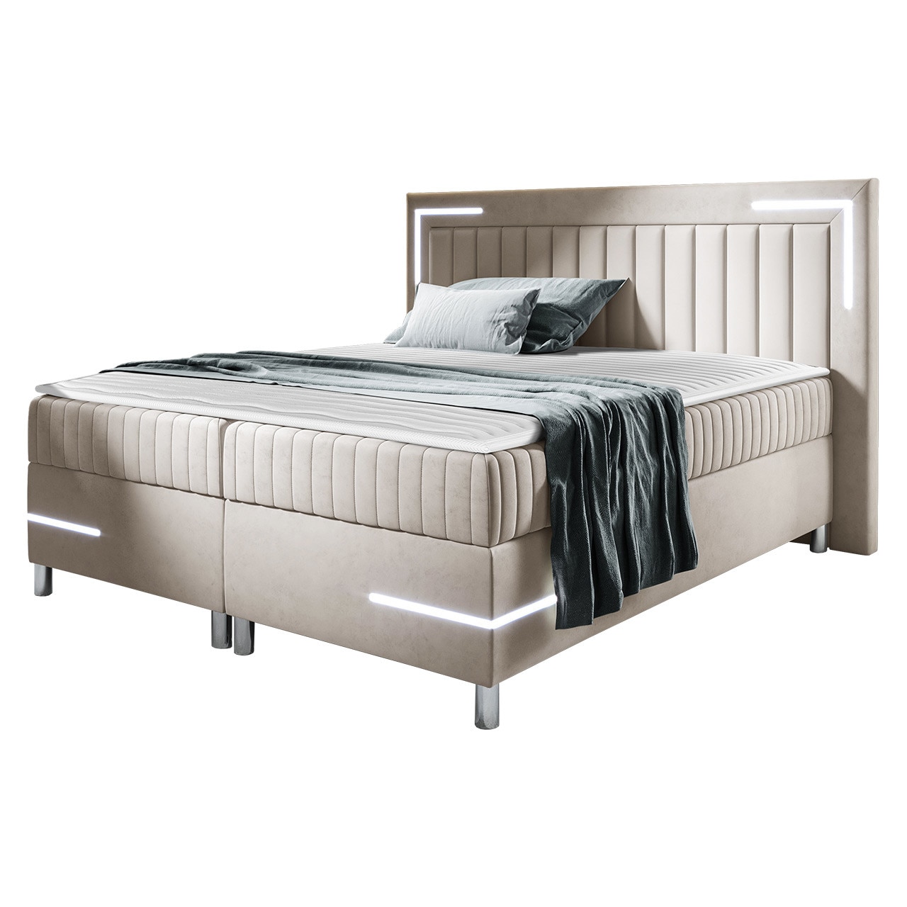 Pat boxspring Suhak 3 LED 180x200, Mirjan24, bej - eMAG.ro