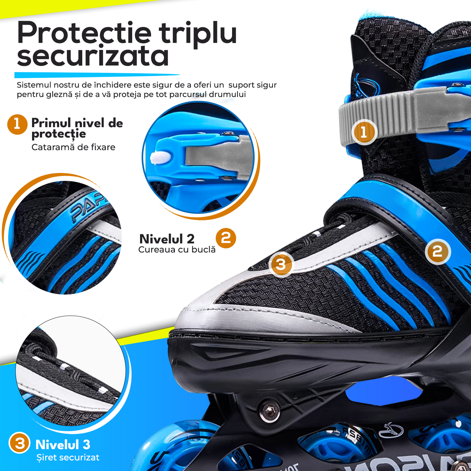 Role reglabile pentru copii si adulti, roti luminoase din silicon, 4 ...