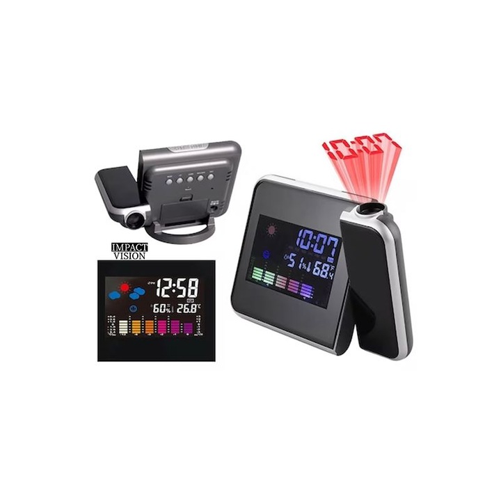 Ceas cu Proiector Multifunctional Impact Vision®, Fara Fir, cu ecran ...