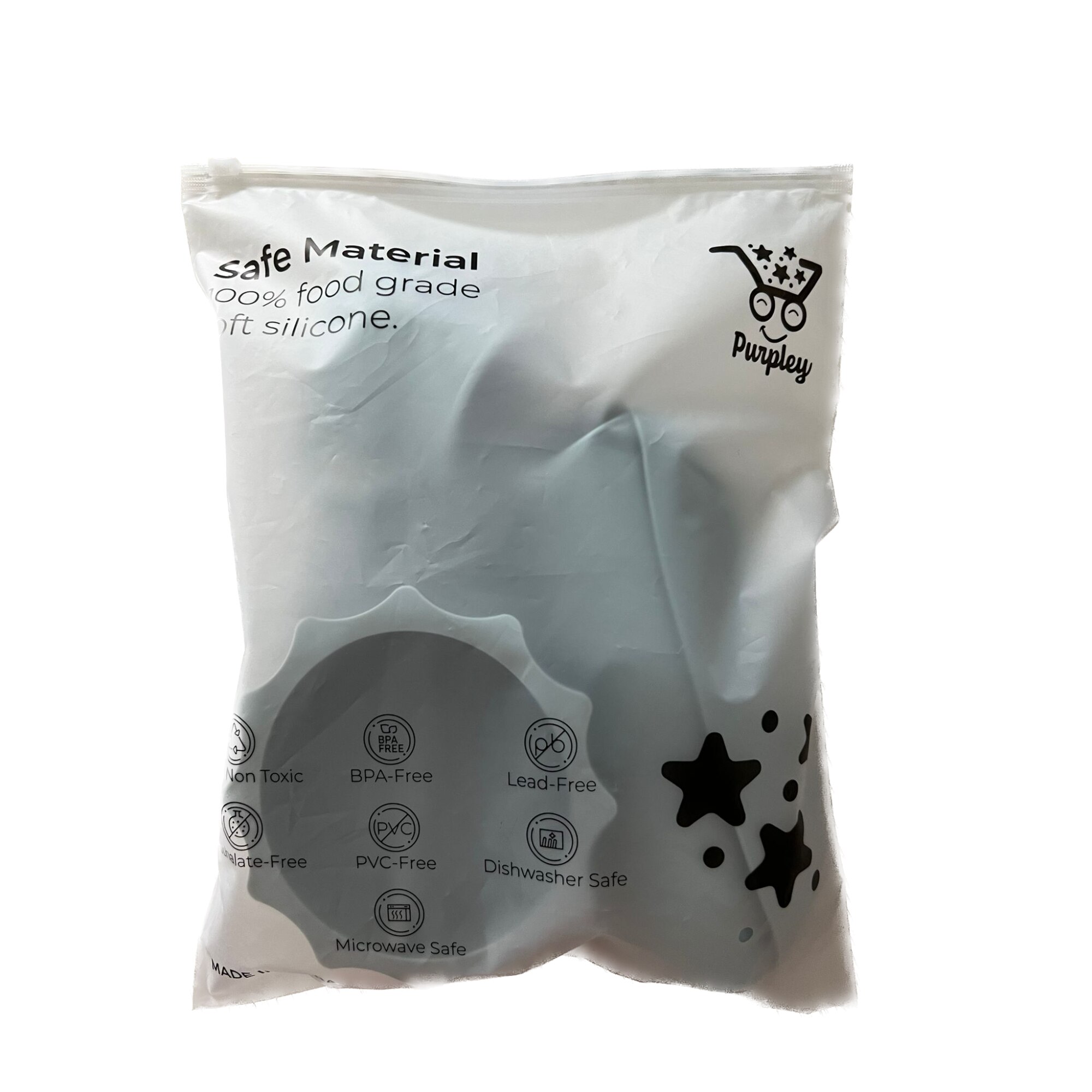 Set hranire bebe complet din silicon, rainbow, Purpley, baveta, farfurie compartimentata, bol cu ...