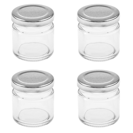 Set 4 borcane din sticla, cu capac metalic, transparent, 55ml, 5x5 cm ...