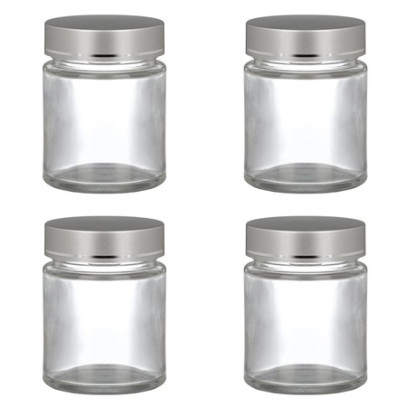 Set 4 borcane de sticla, cu capac din aluminiu, transparent/argintiu ...