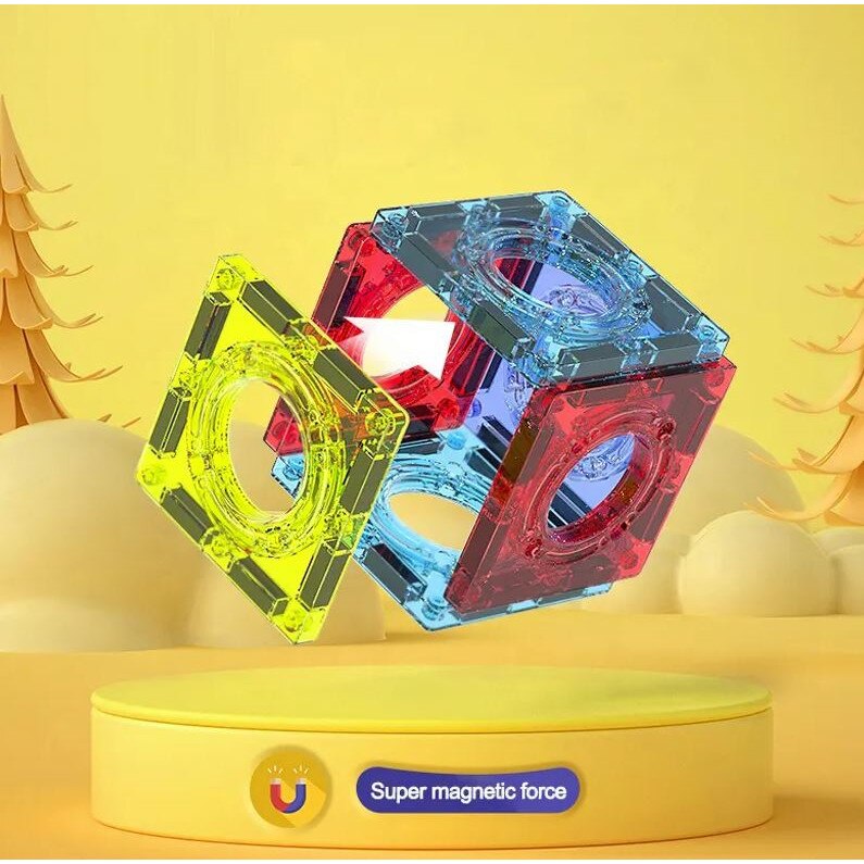 Set de Constructie Ferris Magic Magnets, Include 109 Piese, Roata Muzicala se Invarte, Magneti ...