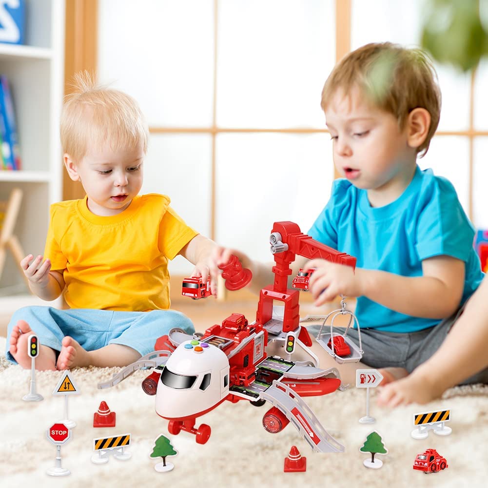 Интерактивна играчка, Комплект самолет с 4 превозни средства, Пожарна ...