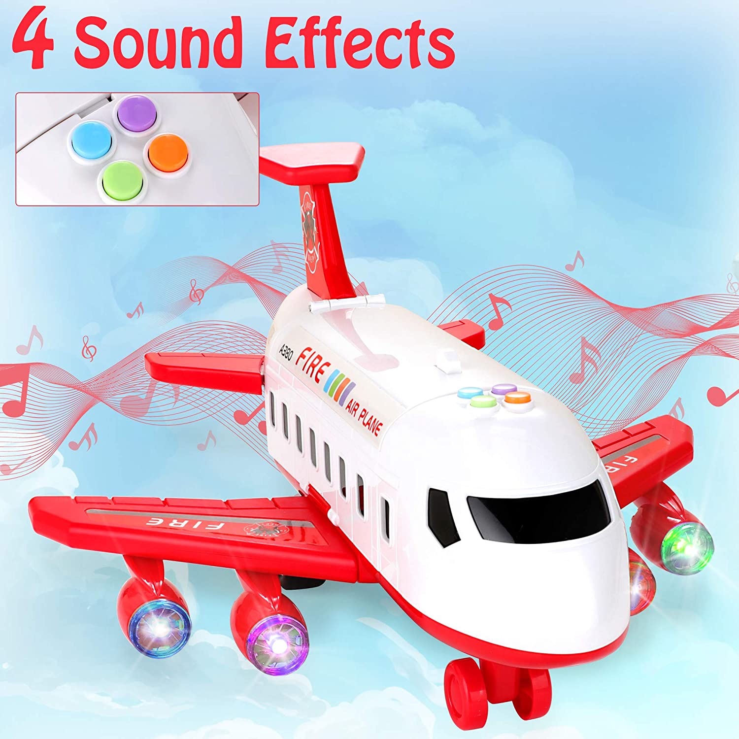 Интерактивна играчка, Комплект самолет с 4 превозни средства, Пожарна ...