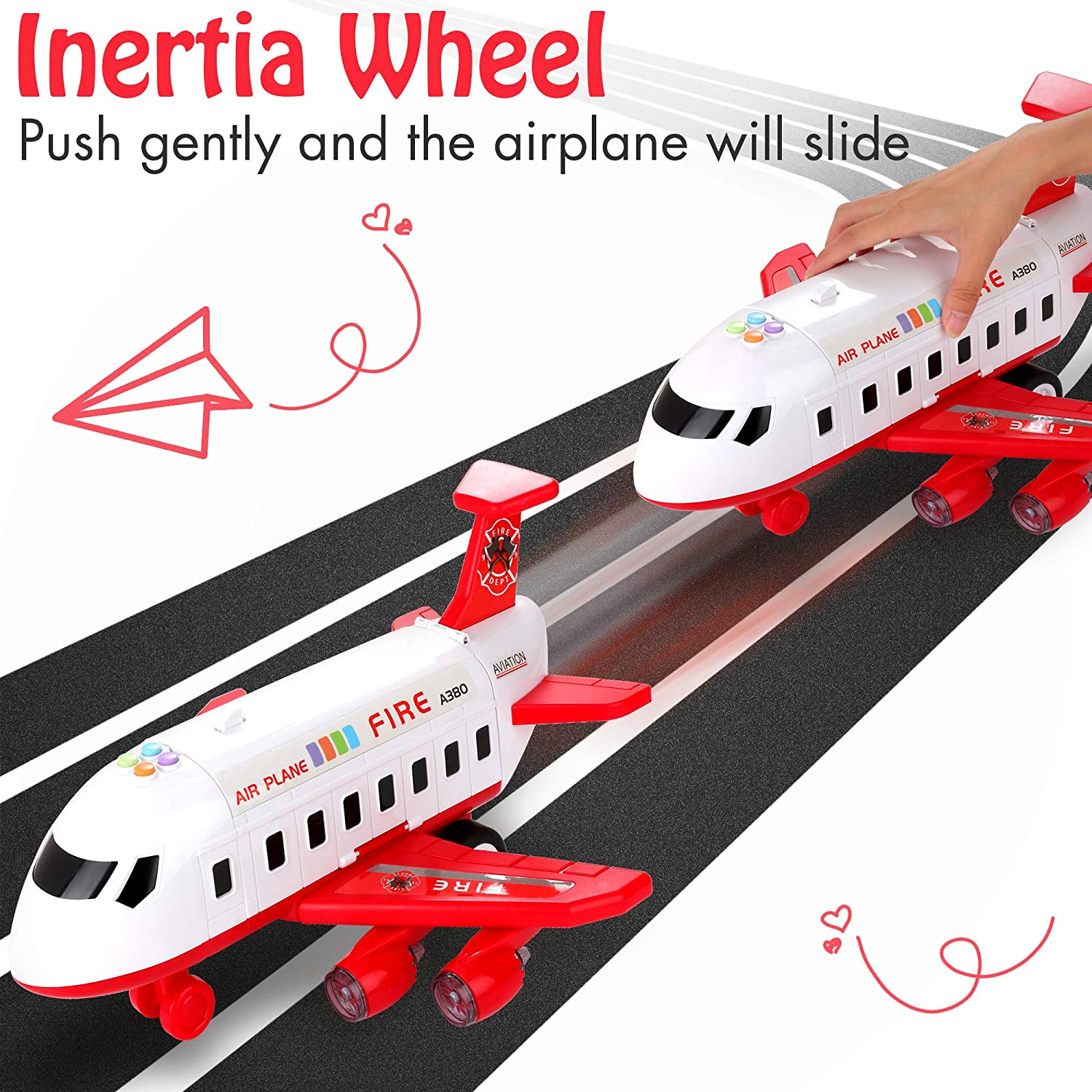 Интерактивна играчка, Комплект самолет с 4 превозни средства, Пожарна ...