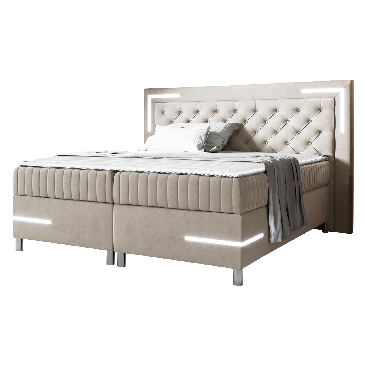 Pat boxspring Suhak 5 LED 140x200, Mirjan24, bej - eMAG.ro