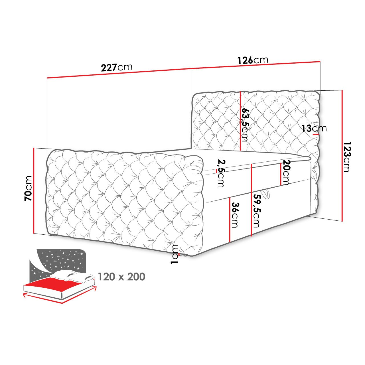 Pat boxspring Tigline Lux, 120x200, Mirjan24, negru - eMAG.ro